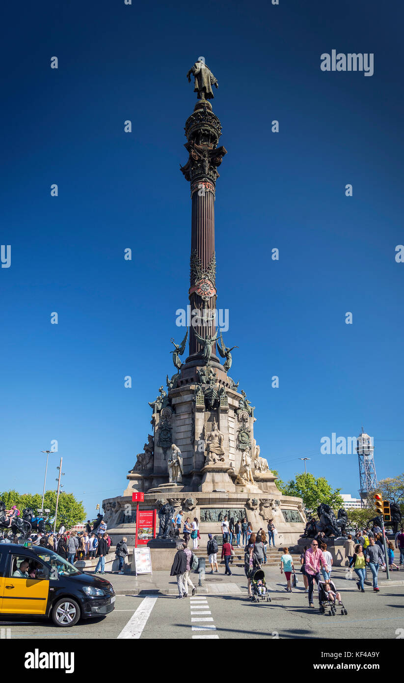 famous columbus monument landmark in port vell area of central ...