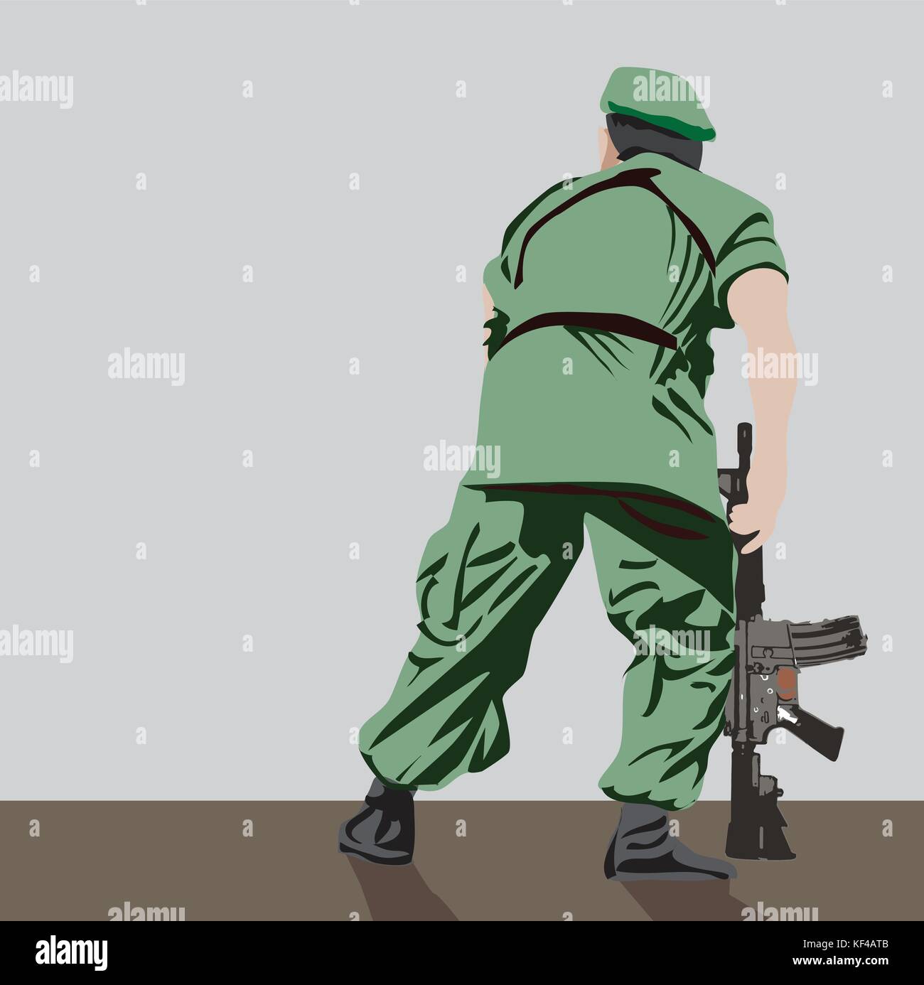 Illustration of A Soldier from Back view holding weapon, Vector flat ...