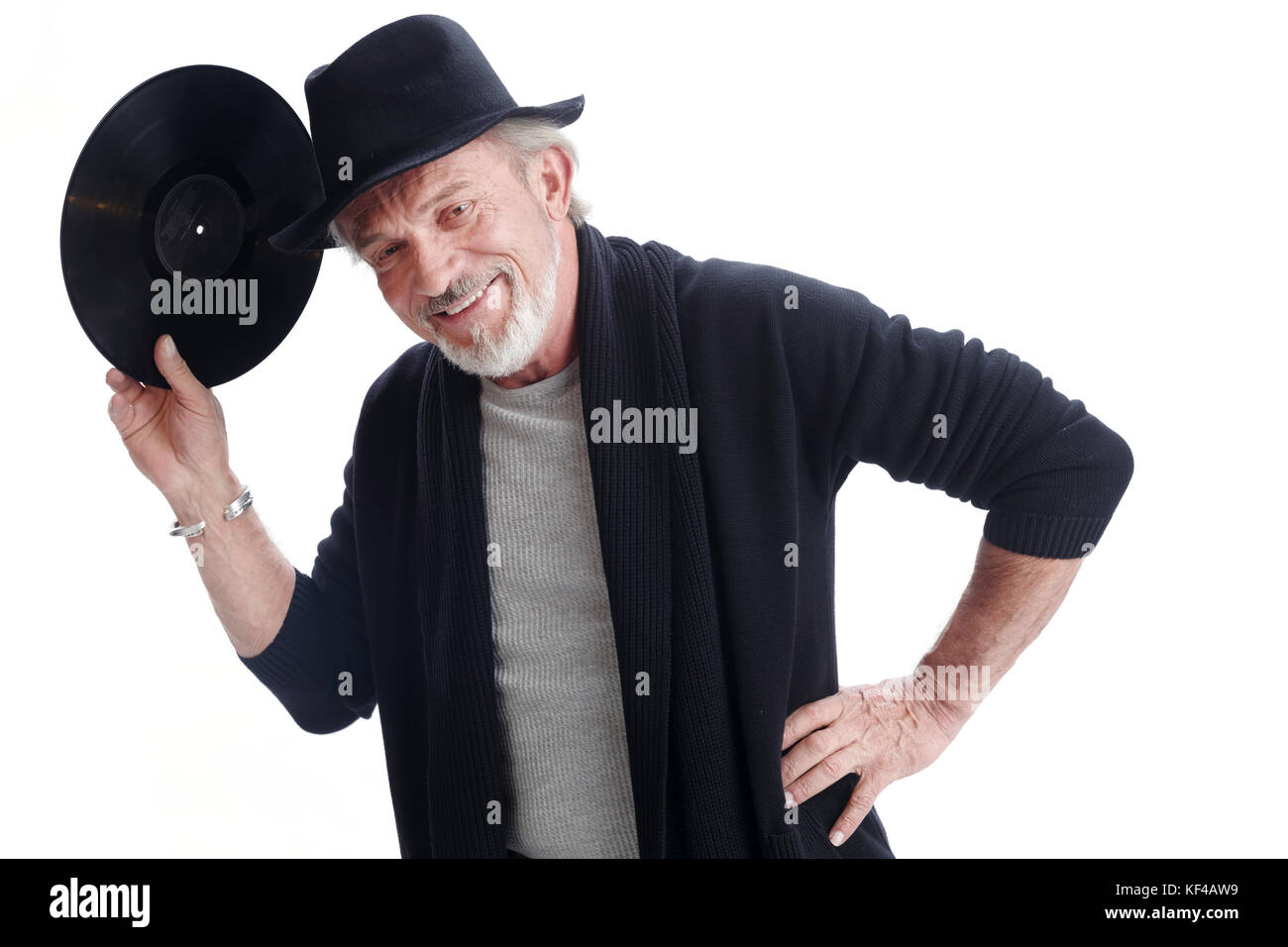 Old man with a record Stock Photo - Alamy
