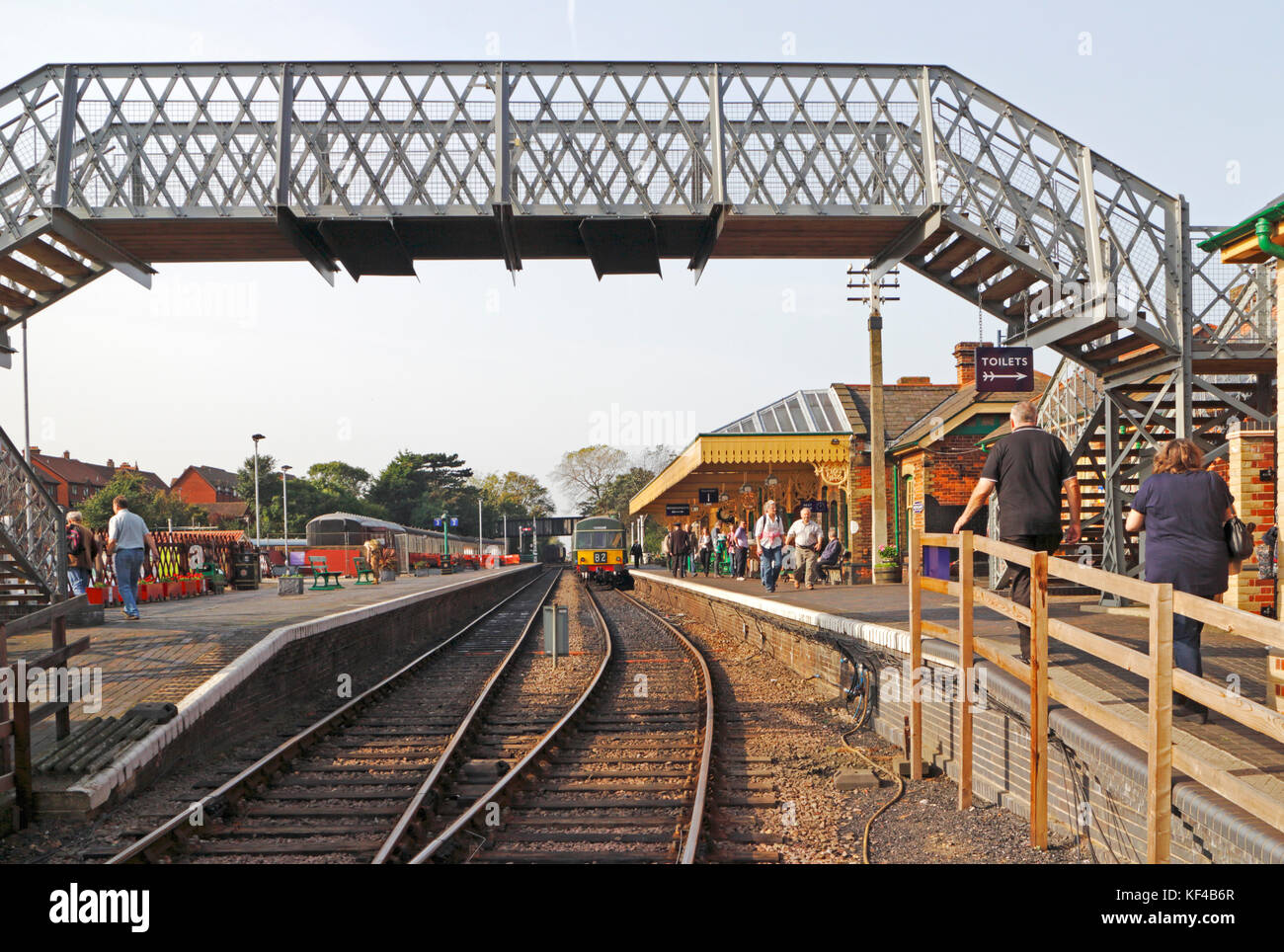 A passenger bridge with a diesel train at the North Norfolk Railway ...