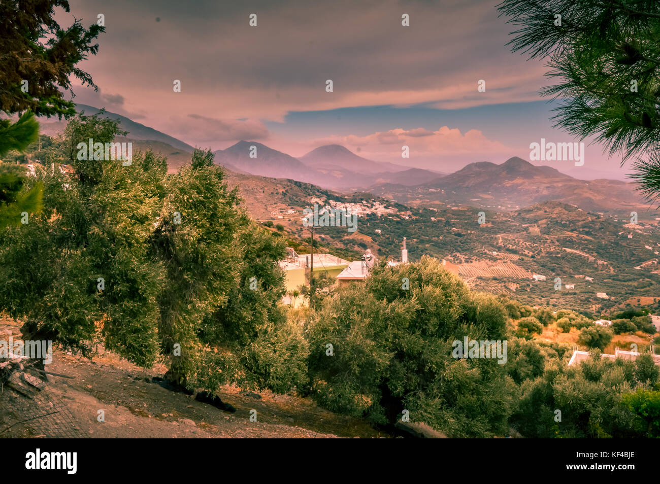 View of the green countryside of the island of Crete in Greece Stock ...