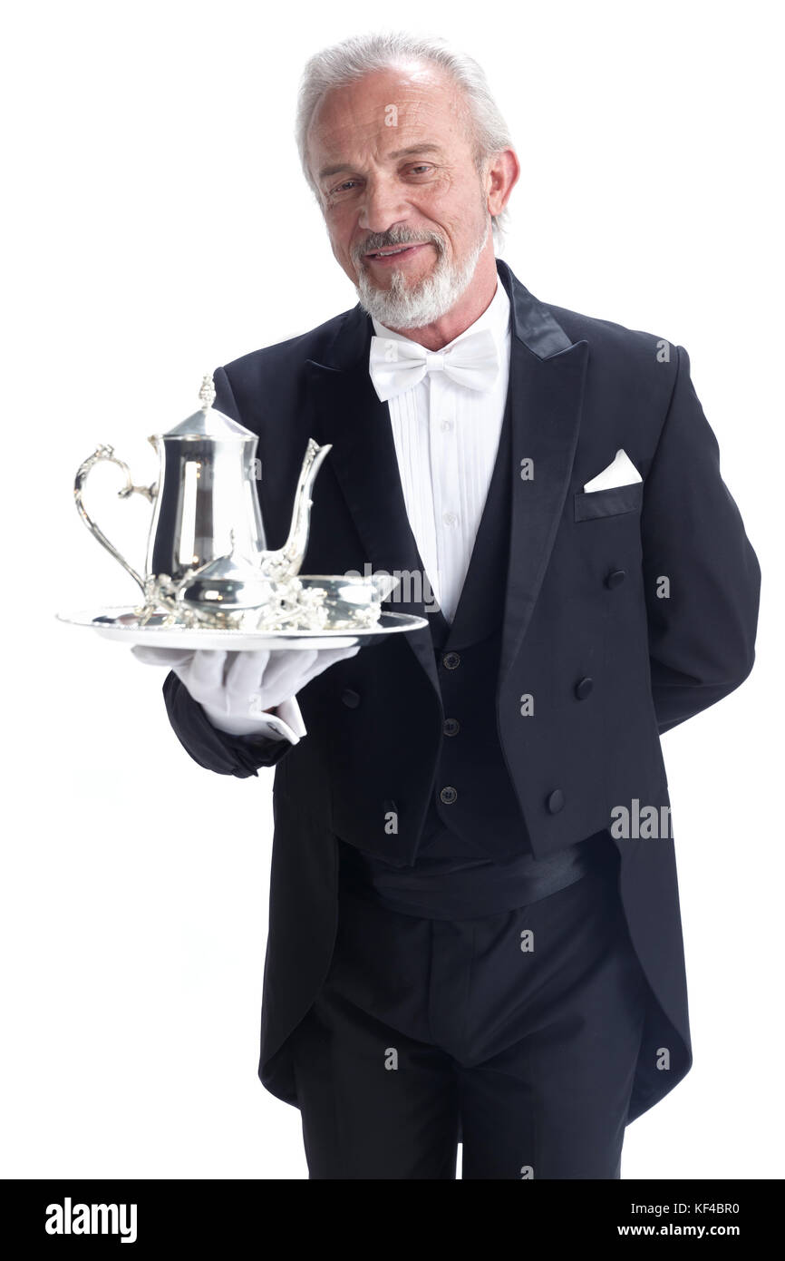 A waiter was holding a silver cutlery Stock Photo - Alamy