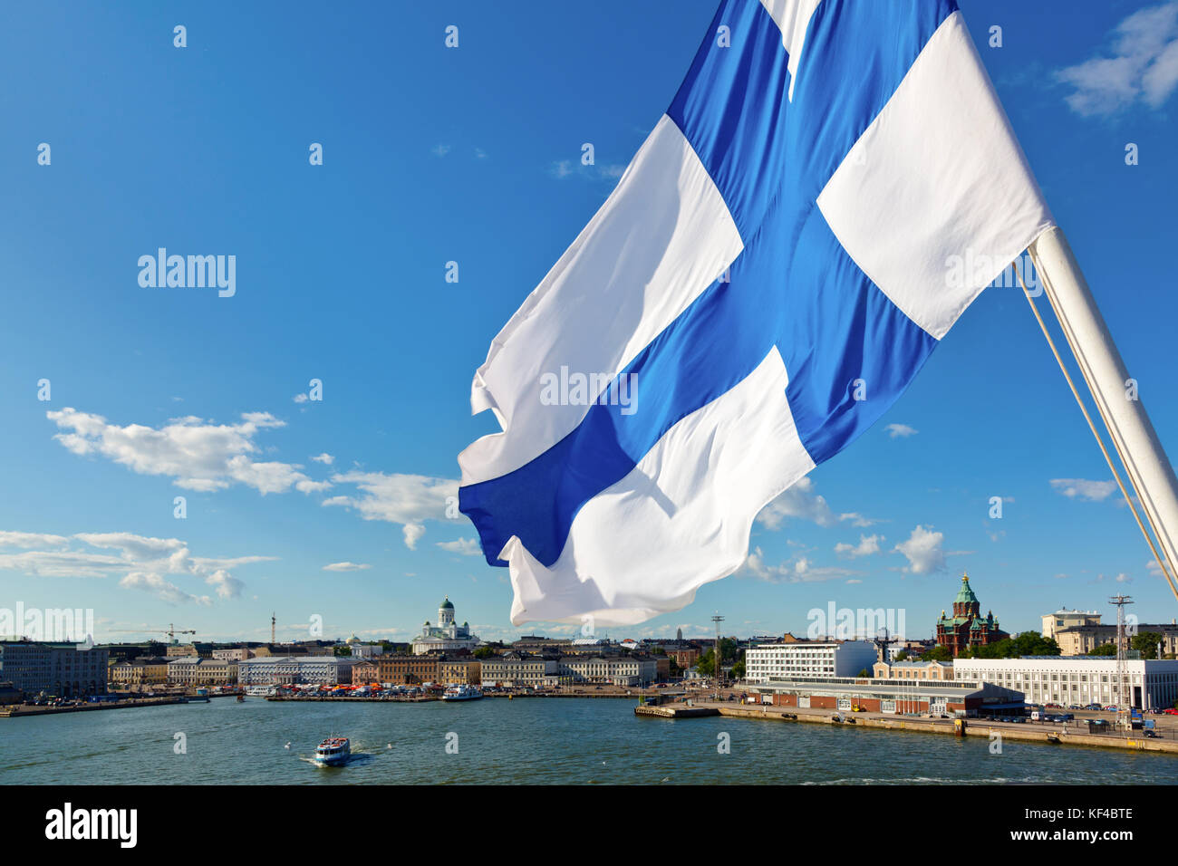 Flag of Finland against Helsinki panorama Stock Photo - Alamy