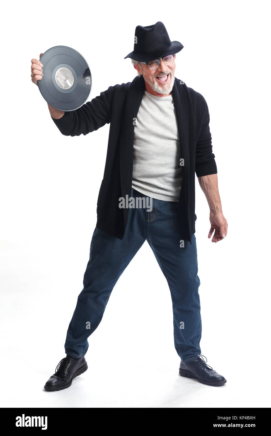 Old man with a record Stock Photo - Alamy