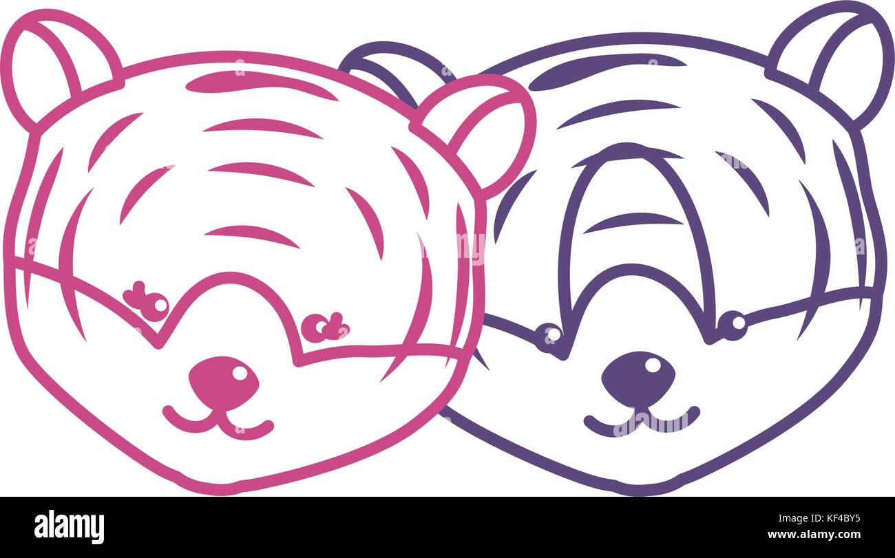 silhouette cute tiger head animal couple together Stock Vector Image ...