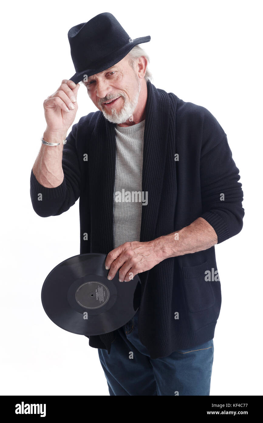 Old man with a record Stock Photo - Alamy