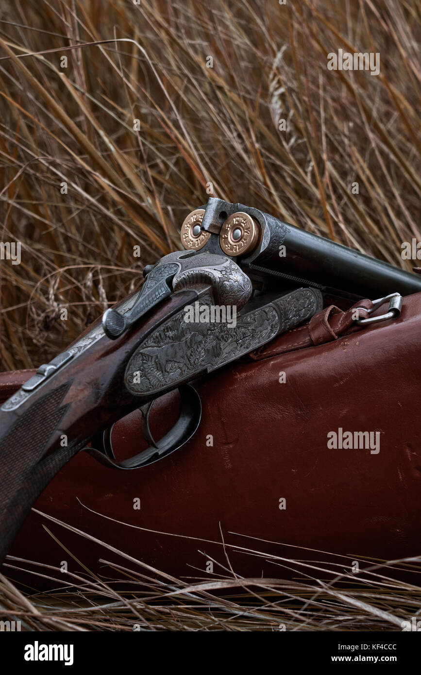 An old horizontal double-barrel in the autumn field Stock Photo - Alamy