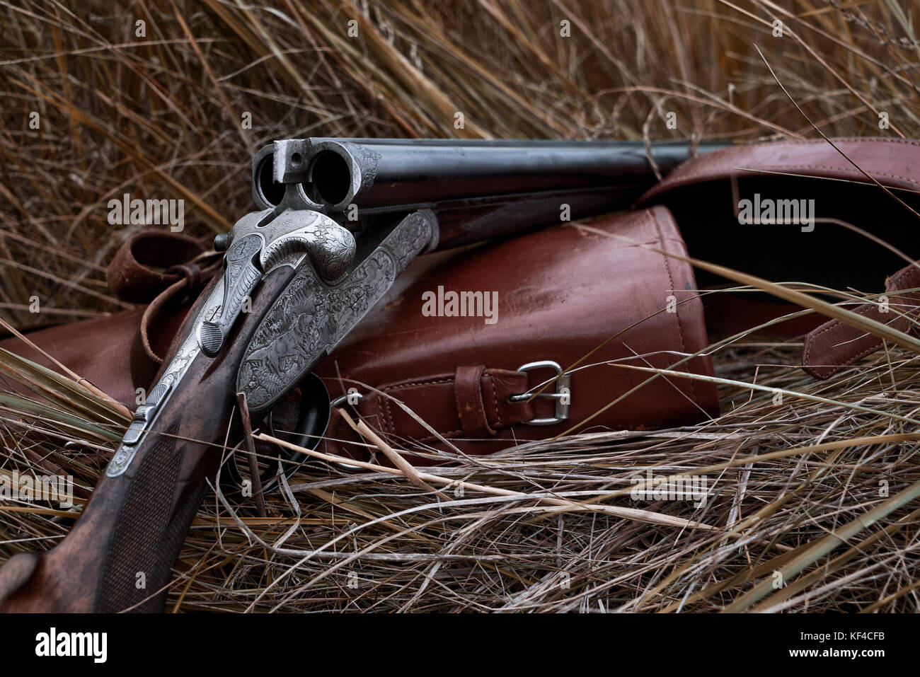 An old horizontal double-barrel in the autumn field Stock Photo - Alamy