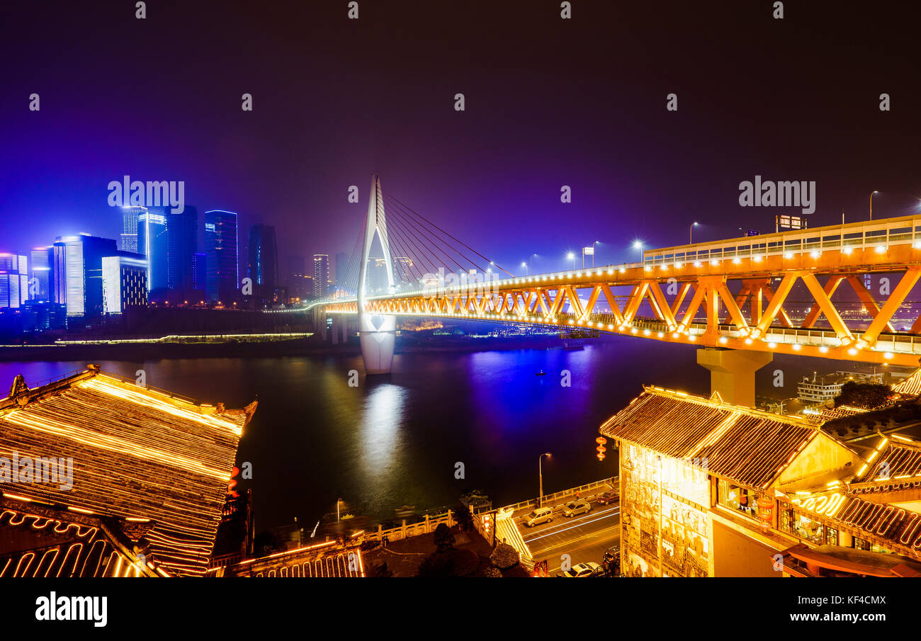 Qiansimen Bridge night of Chongqing City,China Stock Photo - Alamy