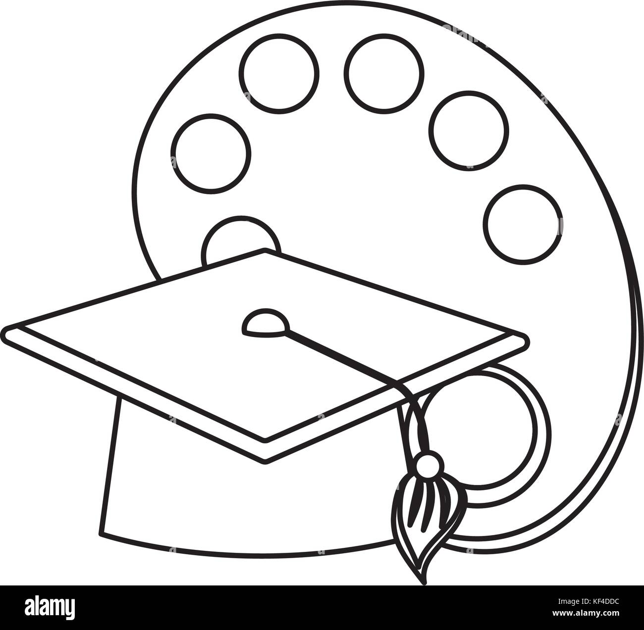 line art palette object with cap graduation design Stock Vector Image ...