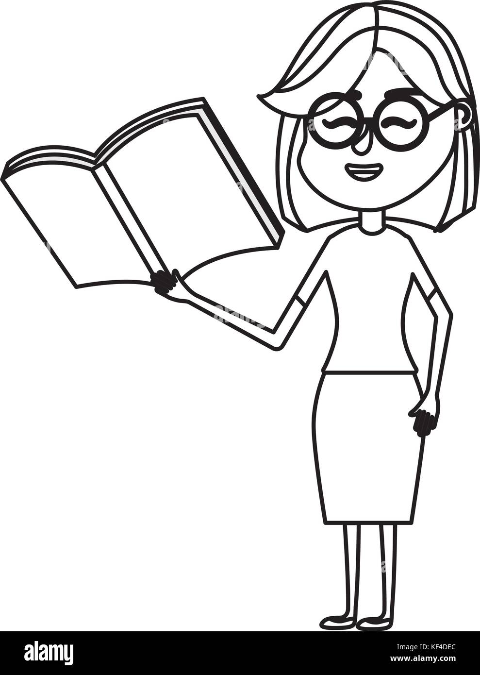 line woman teacher with school tool in the hand Stock Vector Image ...