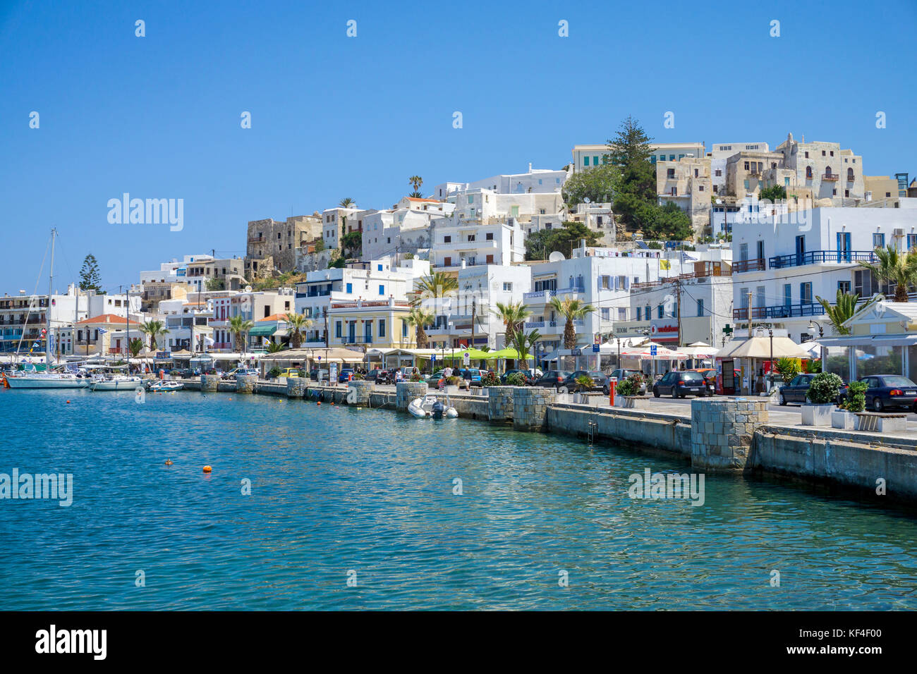 Naxos-town with Castro and harbour promenade, Naxos island, Cyclades ...
