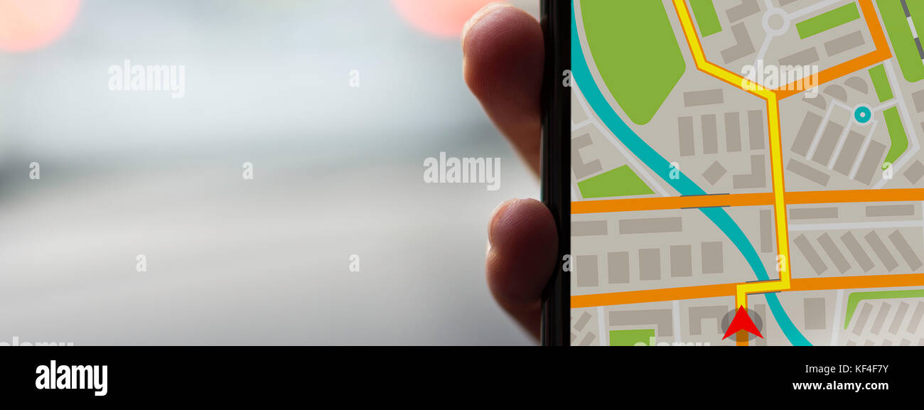 GPS Navigation on Mobile Phone Device and Transportation Concept. Male ...