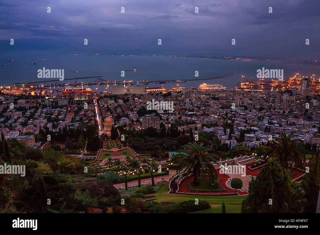 Bahai gardens and temple of Bab in Haifa by night Stock Photo - Alamy