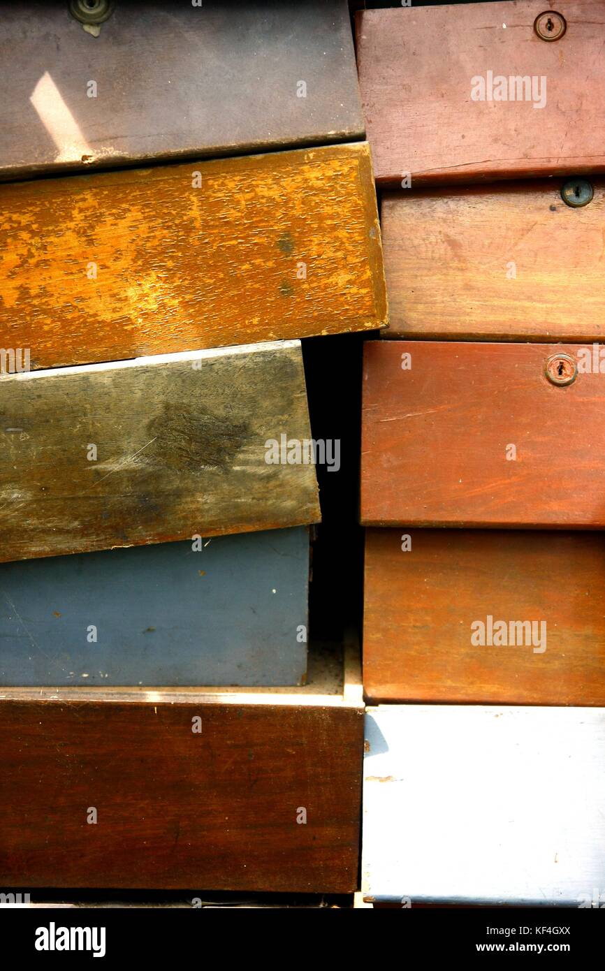 Photo of a stack of old wooden drawers Stock Photo - Alamy