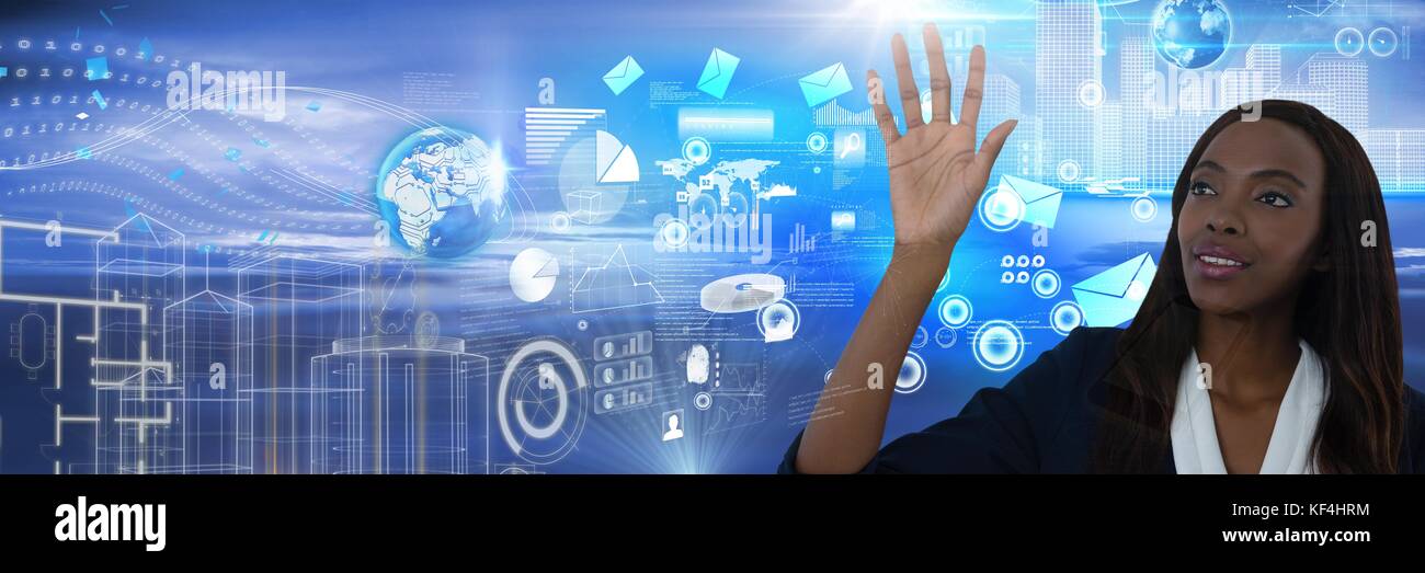 Digital composite of Technology interface and Businesswoman touching ...