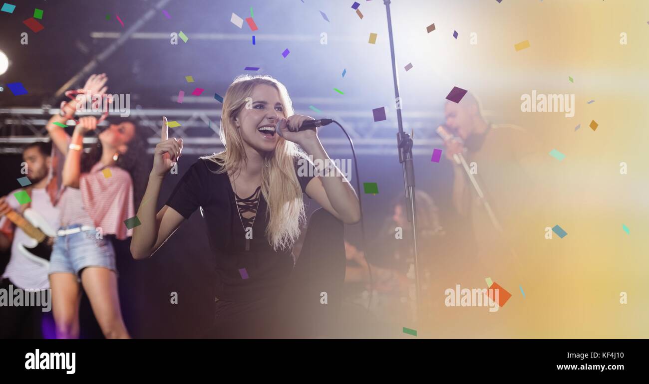 Digital composite of girl singing at concert with transition Stock ...