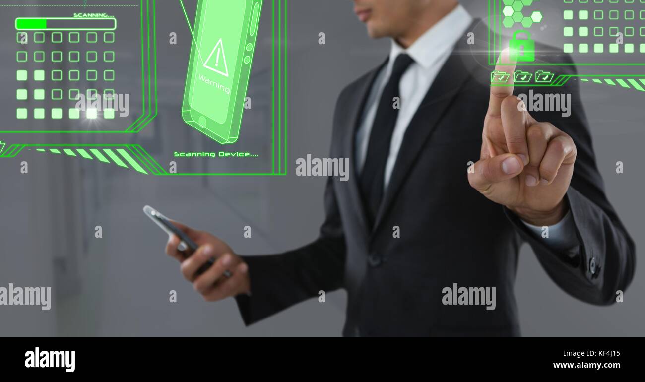 Digital composite of Secure phone scanning interface and Businessman ...