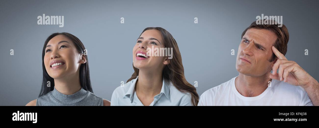 Digital composite of People looking up with grey background Stock Photo ...