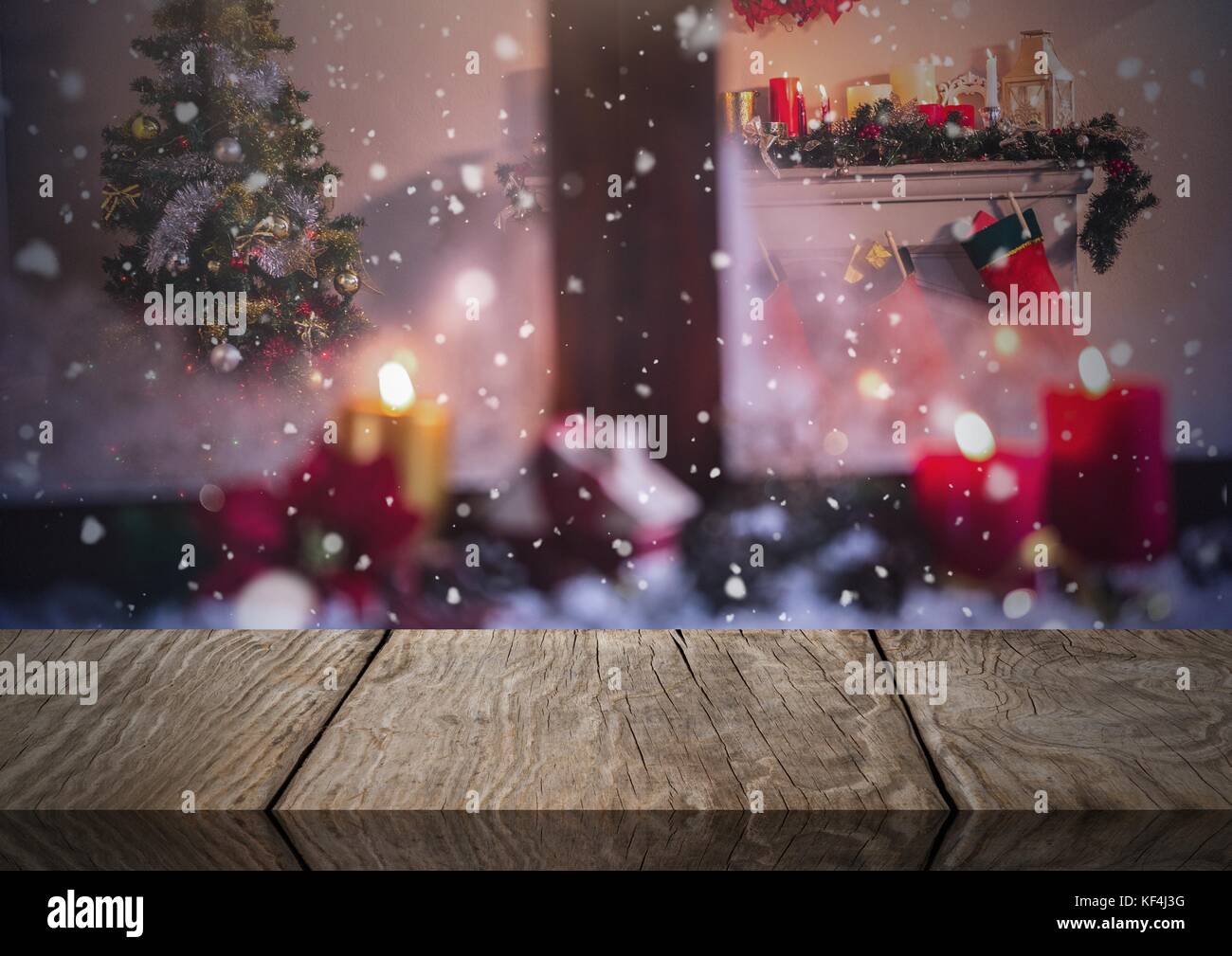 Digital composite of Wooden floor with Christmas theme background Stock ...