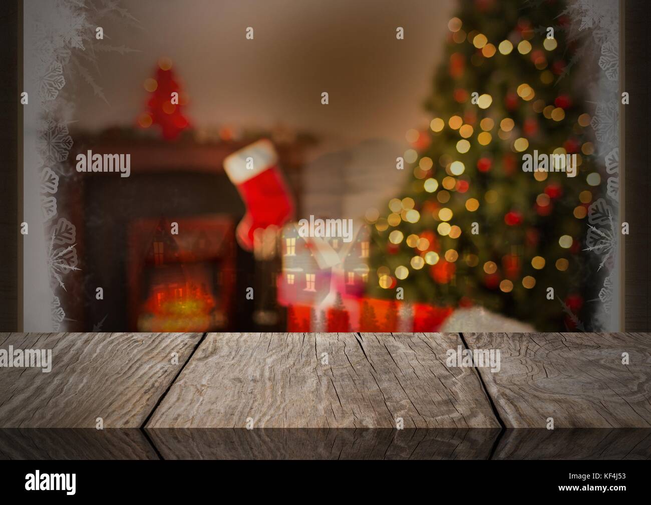 Digital composite of Wooden floor with Christmas theme background Stock ...