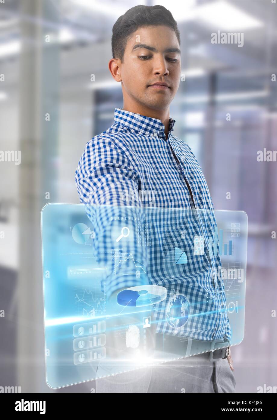 Digital composite of Technology interface and Businessman touching air ...