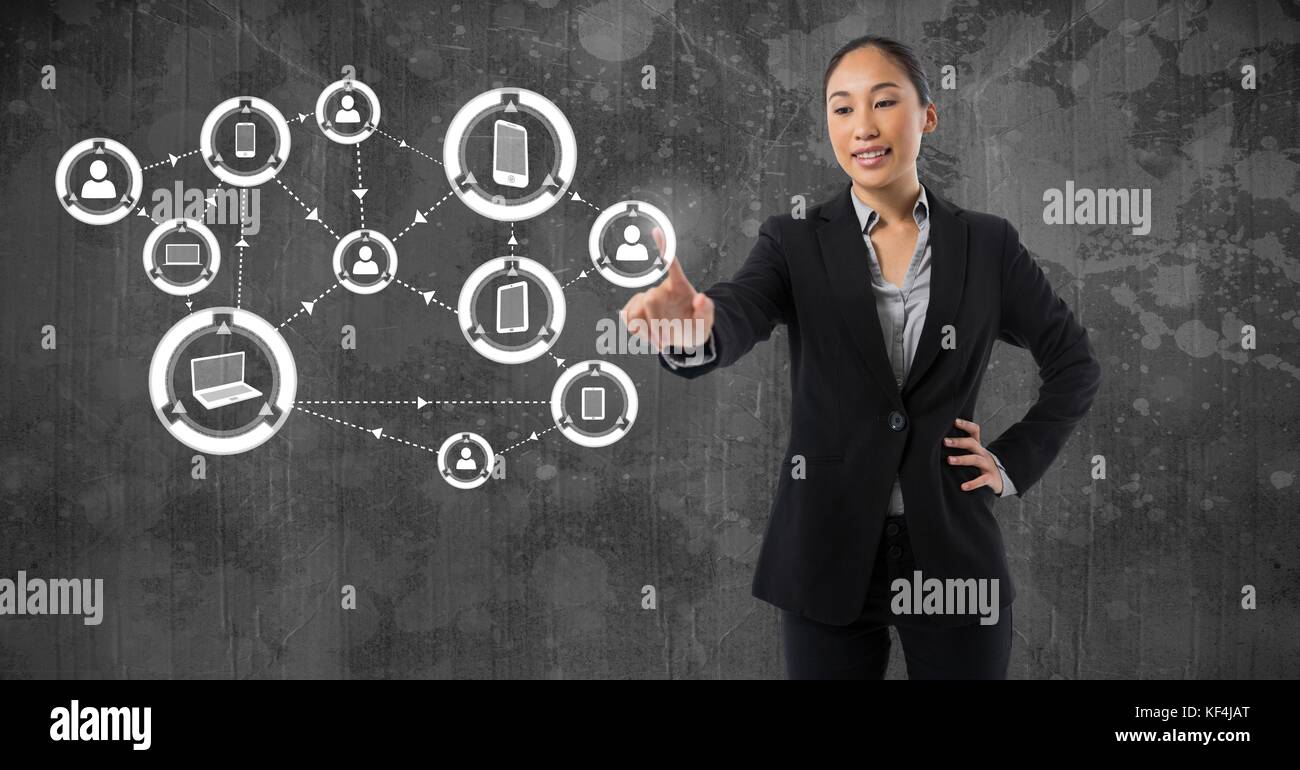 Digital composite of Technology interface and Businesswoman touching ...