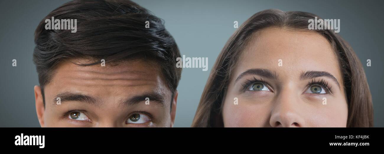 Digital composite of Two heads looking up with grey background Stock ...