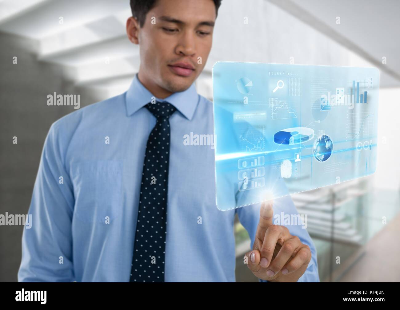 Digital composite of Technology interface and Businessman touching air ...