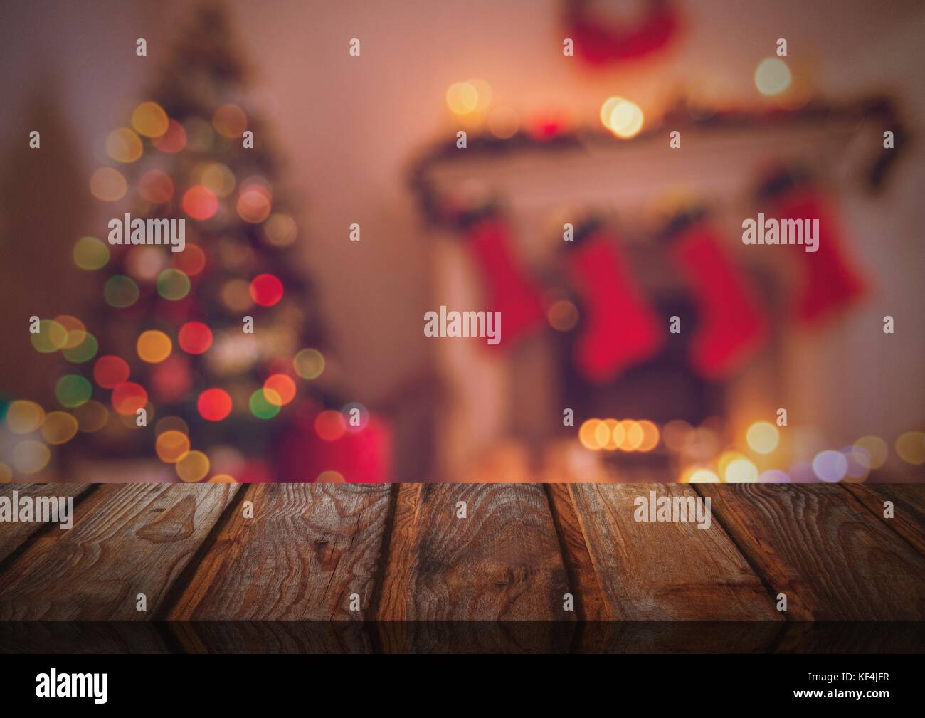 Digital composite of Wooden floor with Christmas theme background Stock ...