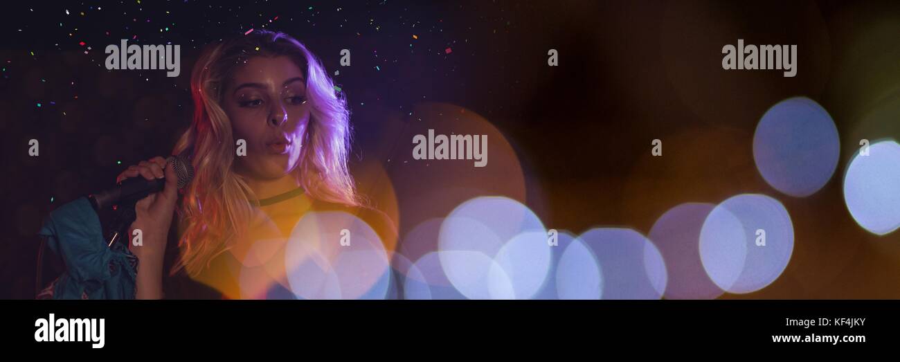 Digital composite of girl singing at concert with transition Stock ...