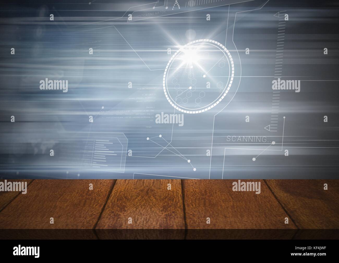 Digital composite of Wooden floor with motion blur tech background ...