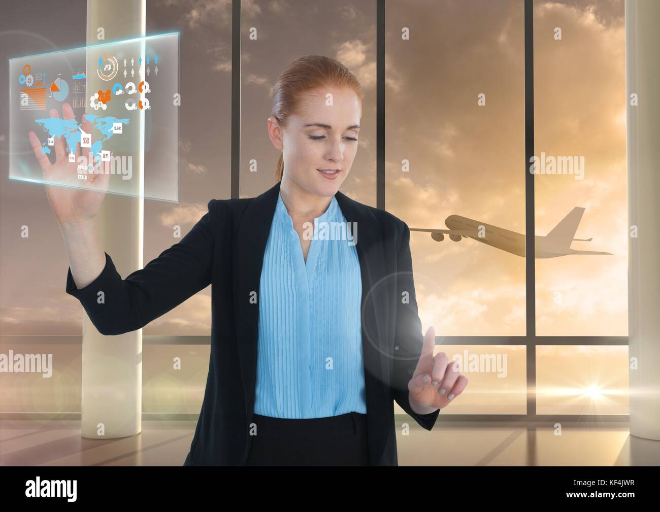 Digital composite of Map Information interface and Businesswoman ...