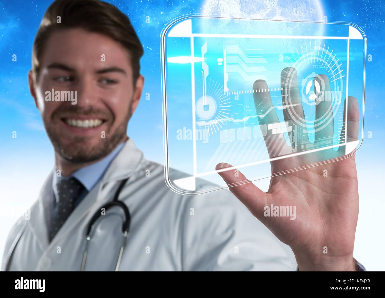 Digital composite of Technology interface and Doctor man touching air ...