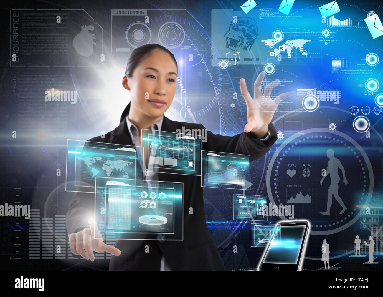 Digital composite of Technology interface and Businesswoman touching ...