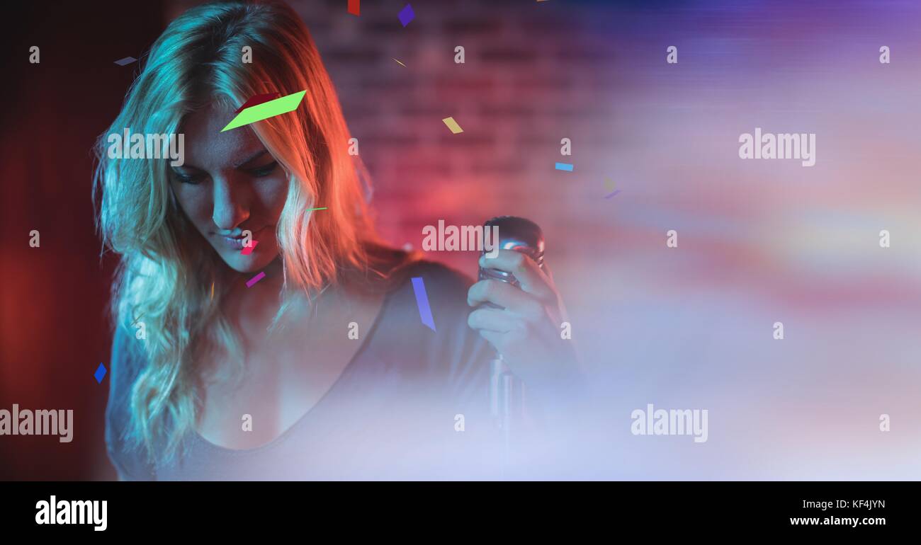 Digital composite of girl singing at concert with transition Stock ...