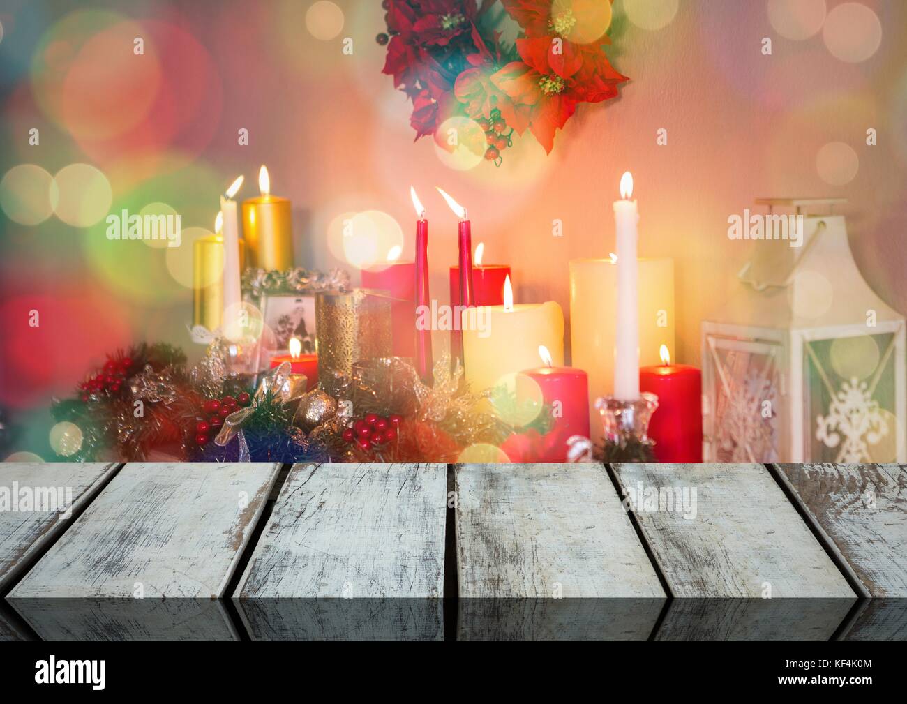 Digital composite of Wooden floor with Christmas theme background Stock ...