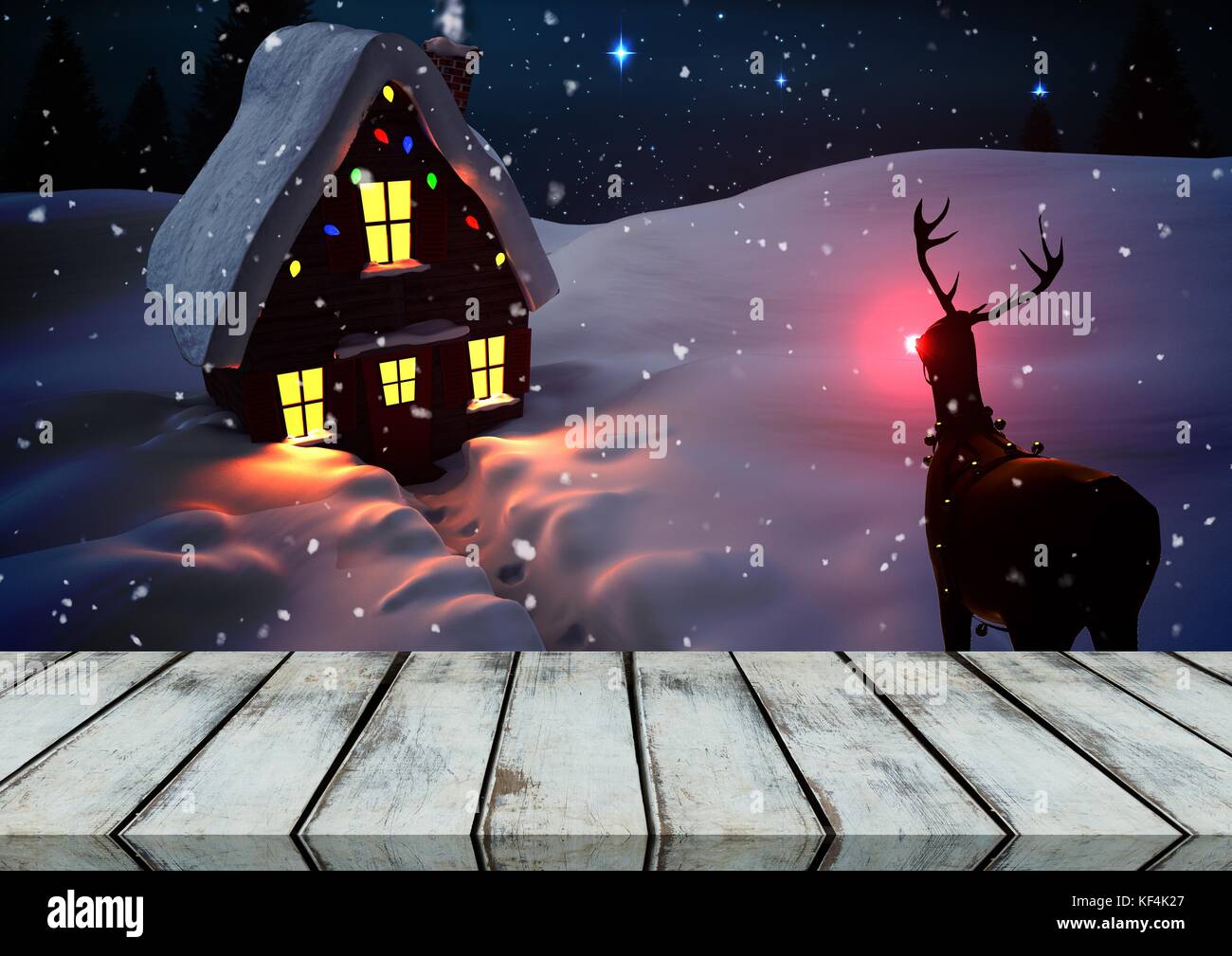 Digital composite of Wooden floor with Christmas theme background Stock ...