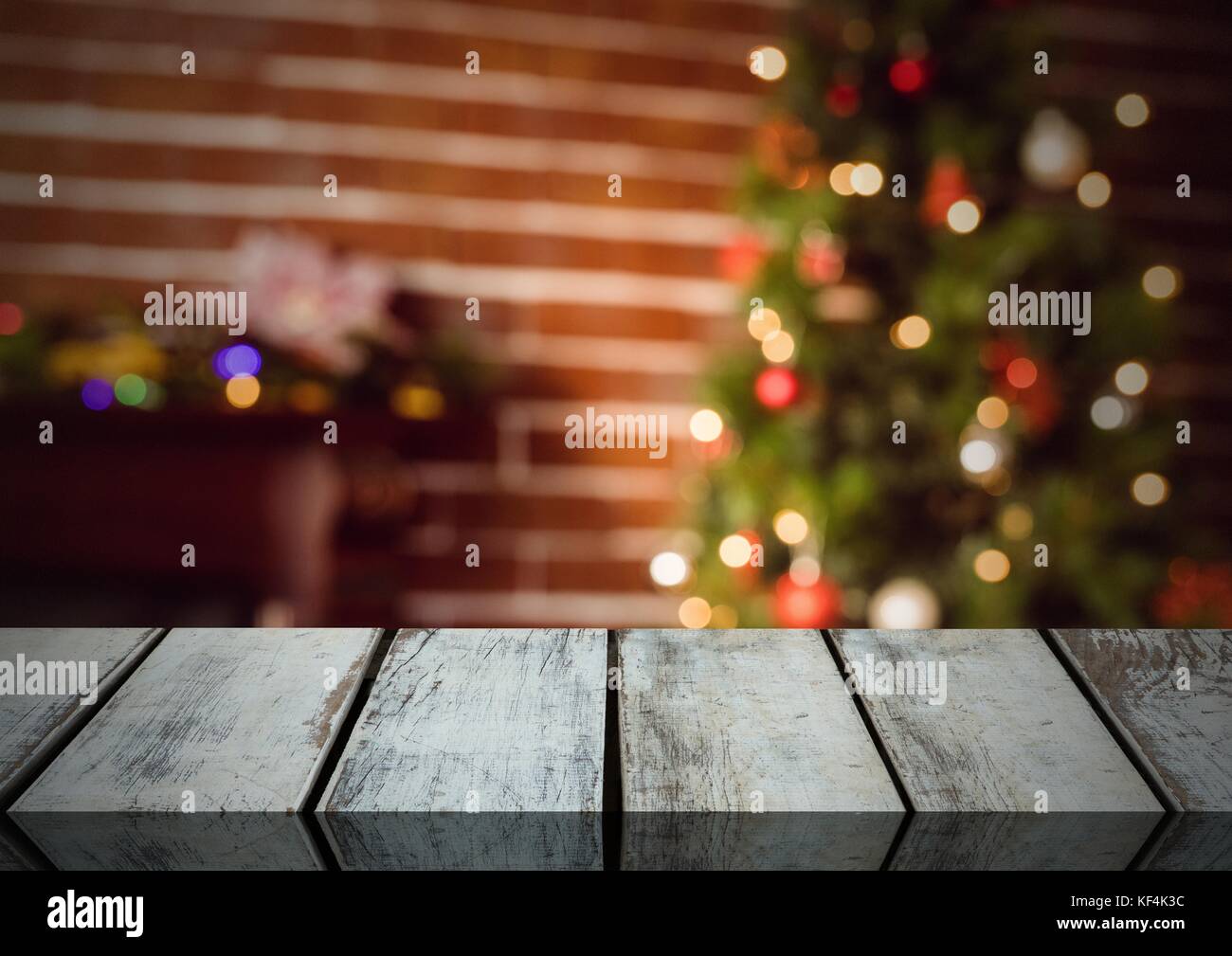 Digital composite of Wooden floor with Christmas theme background Stock ...