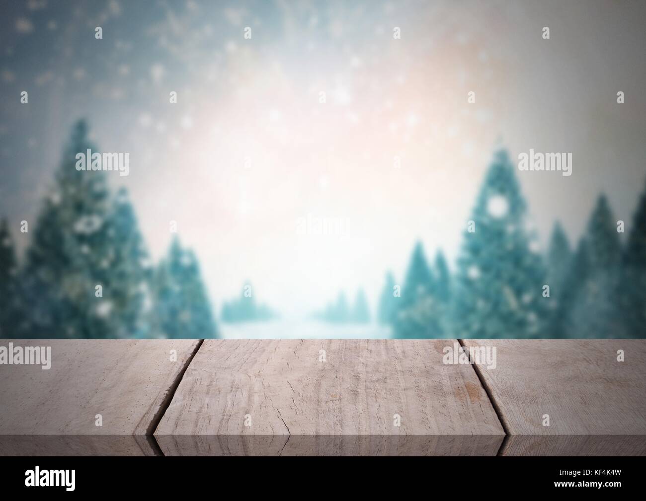 Digital composite of Wooden floor with Winter theme background Stock ...