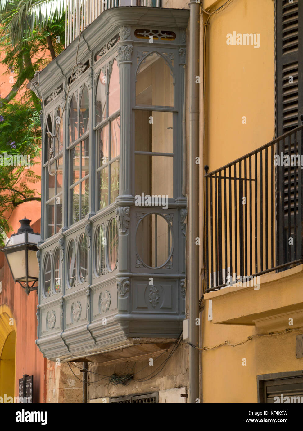 traditional veranda in the old city,Palma de Mallorca, Balearic Islands ...