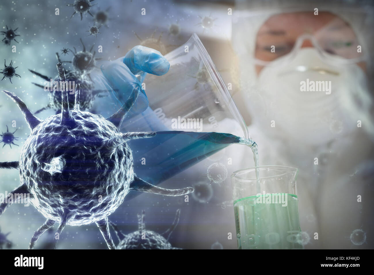 Digital image of blue virus against scientist working in laboratory ...