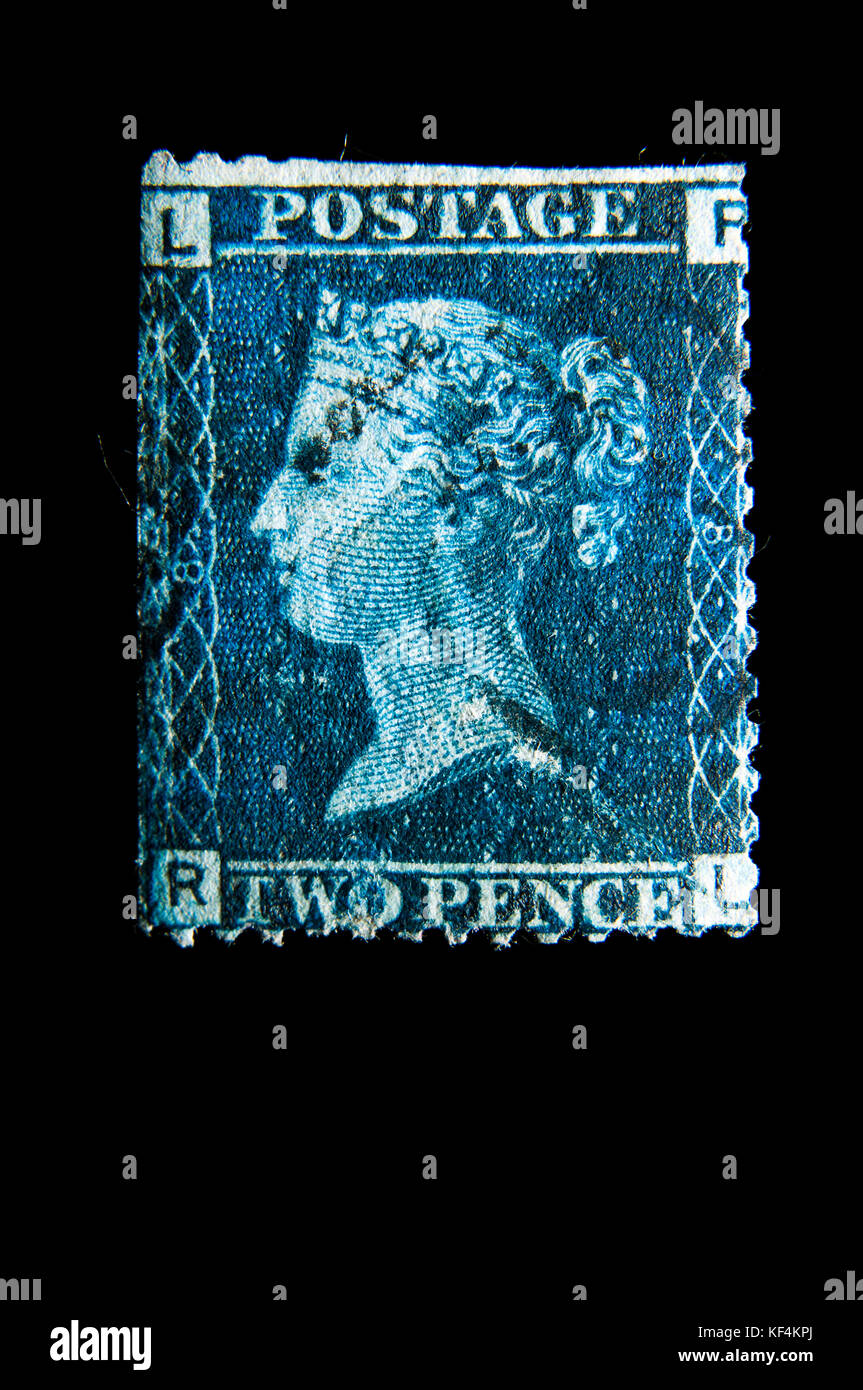two penny blue Queen Victoria postage stamp Stock Photo - Alamy