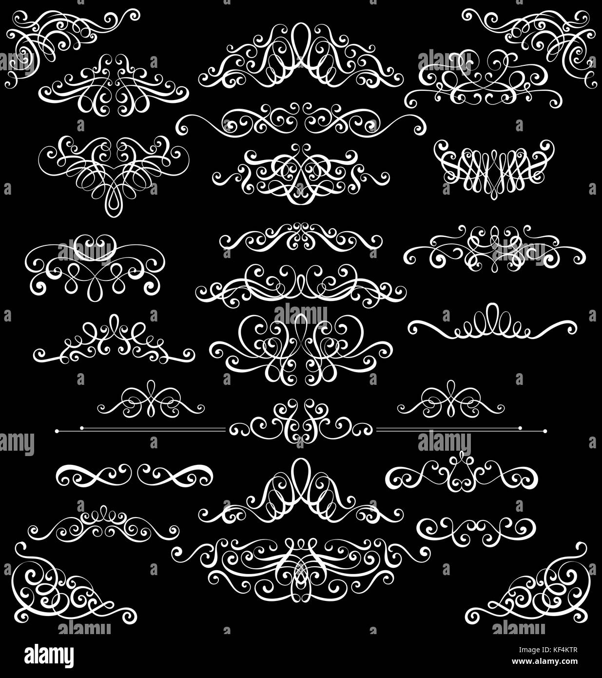 Collection of vintage calligraphic flourishes, curls and swirls ...