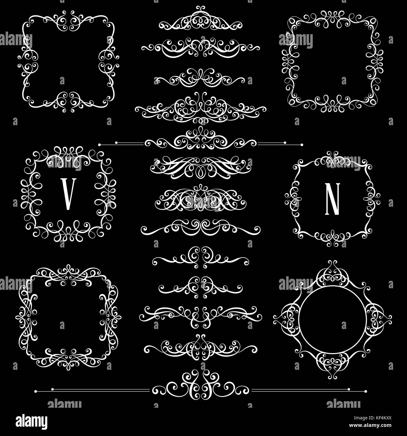 Big set of vintage styled calligraphic frames and flourishes, complex ...