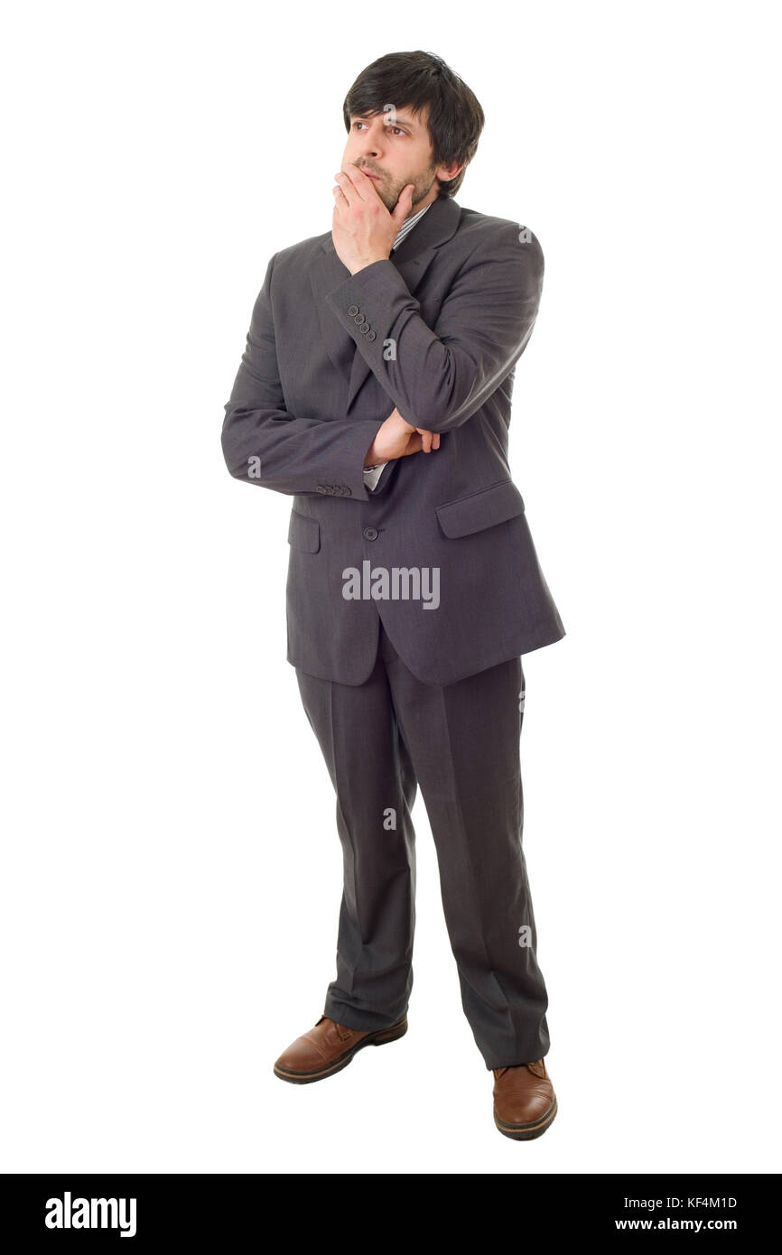 businessman thinking, full body, isolated on white background Stock ...