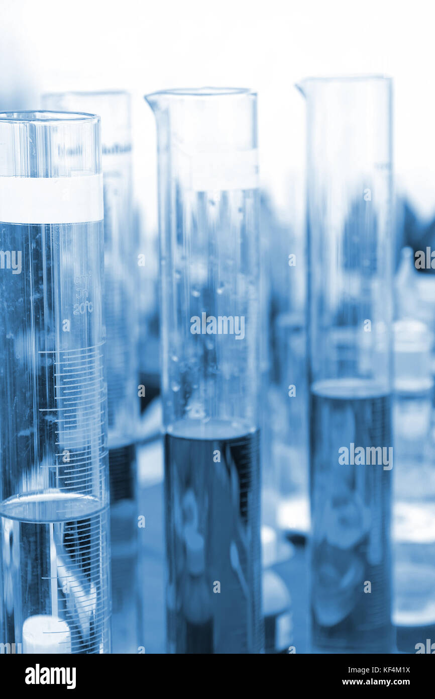 Monochromatic shot of test tubes filled with chemical substances Stock ...