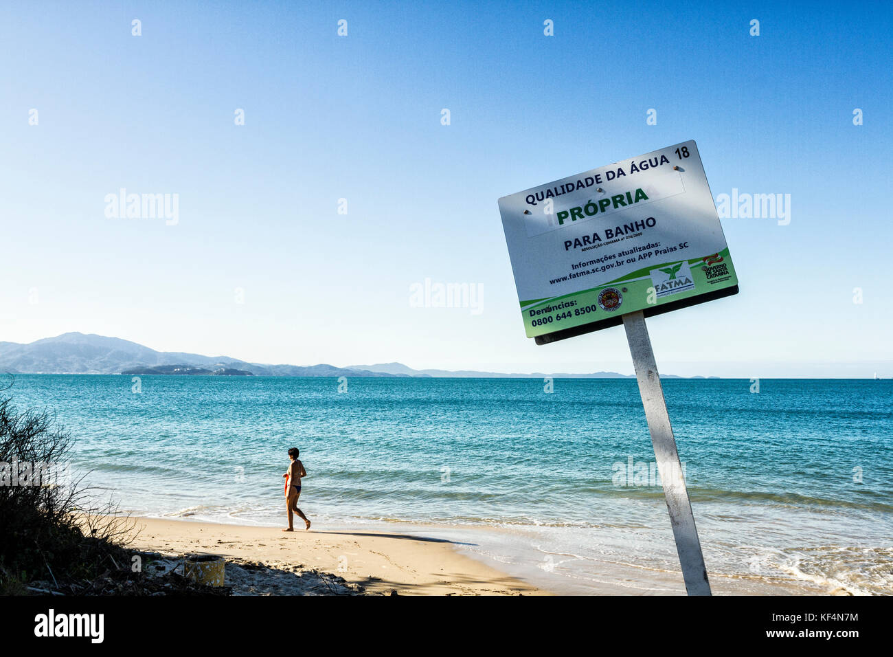 Water quality monitoring sign at Jurere Beach. Florianopolis, Santa ...