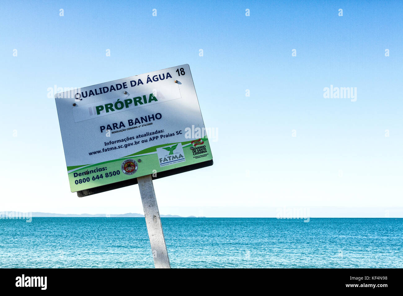 Water quality monitoring sign at Jurere Beach. Florianopolis, Santa ...