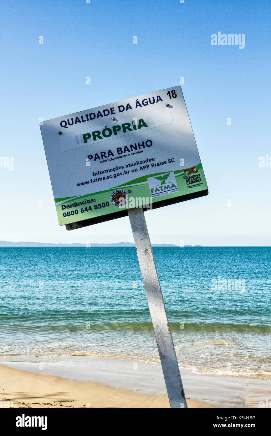 Water quality monitoring sign at Jurere Beach. Florianopolis, Santa ...